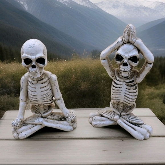 Source Unknown | Accents | Set Of 2 Yoga Pose Skeletons Resin Statue ...